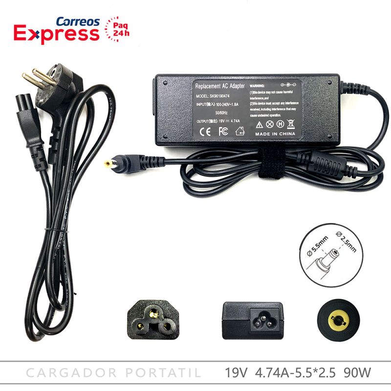 Cargador Fujitsu Siemens Amilo M1420 M1424 M1425 M1450 19V 4.74A 5.5*2.5mm